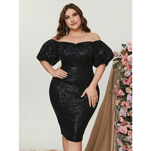 Faeriesty | Dresses | Faeriesty Off Shoulder Puff Sleeve Sequin Midi Dresses | Poshmark